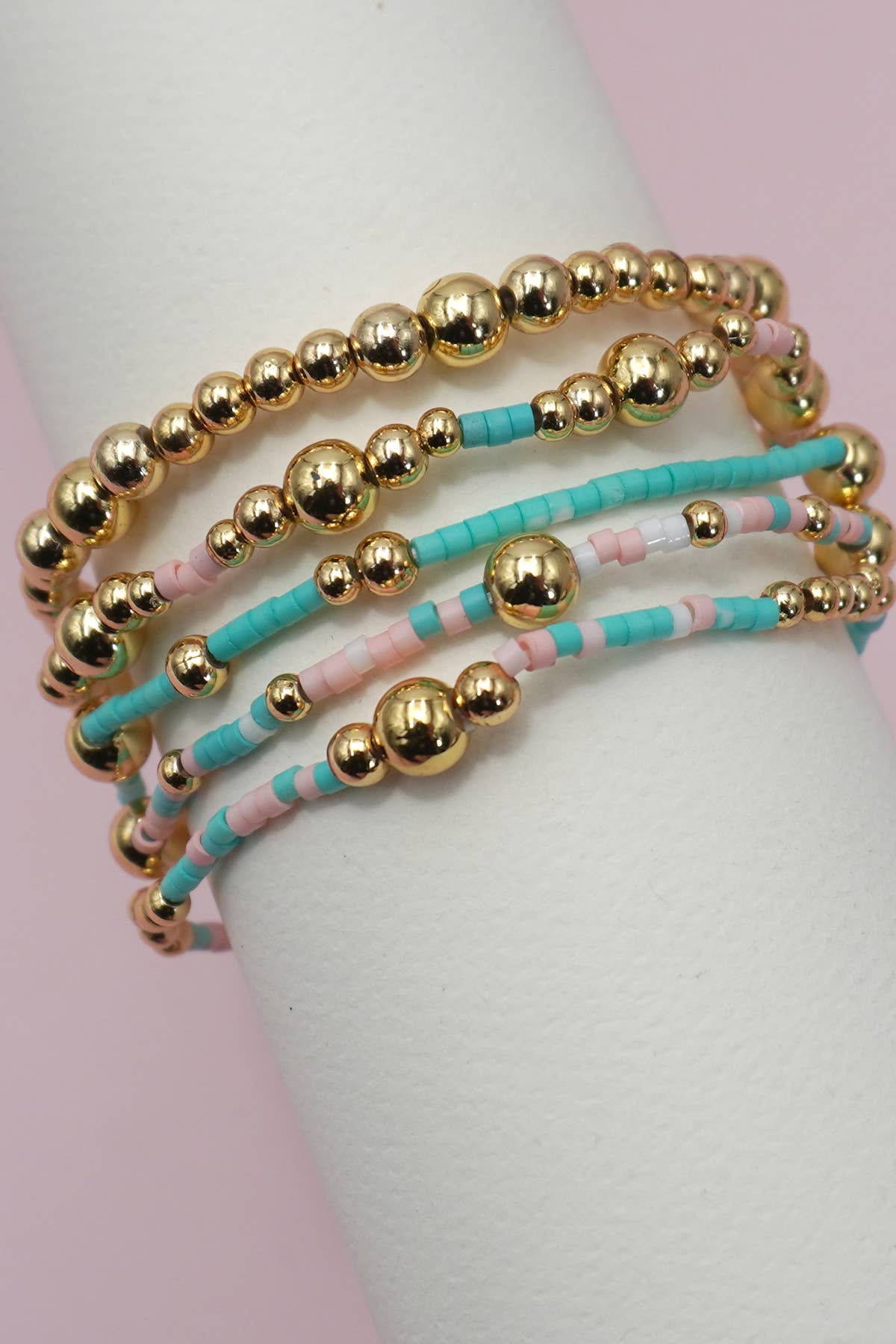 Teal, Pink & Gold Natural Stone Bracelet Set – Duncan Gift Shop
