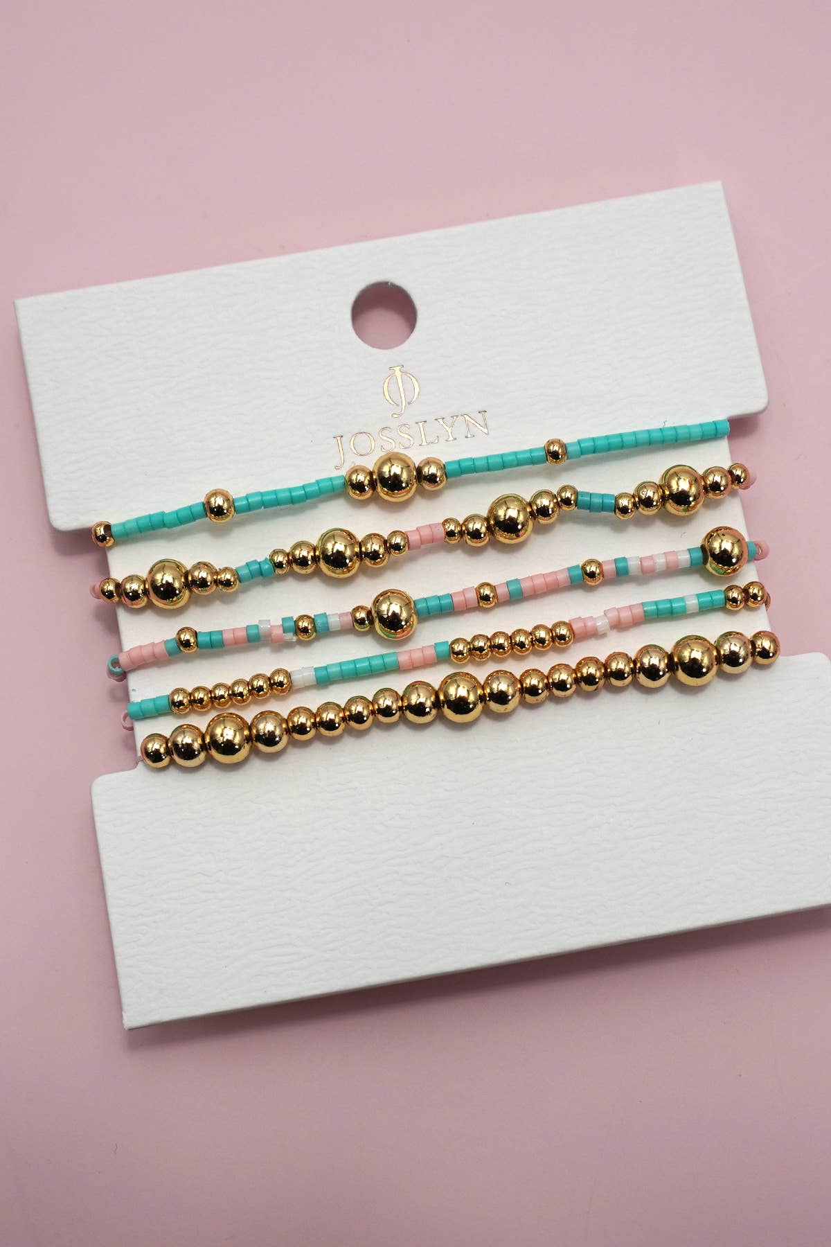 Teal, Pink & Gold Natural Stone Bracelet Set – Duncan Gift Shop