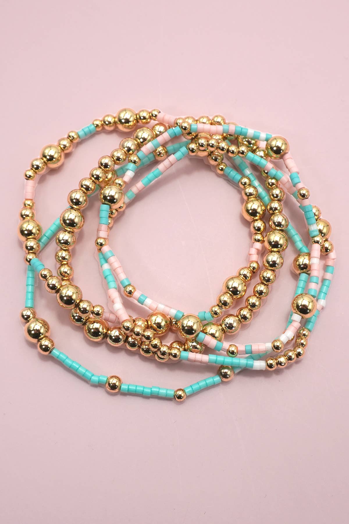 Teal, Pink & Gold Natural Stone Bracelet Set – Duncan Gift Shop